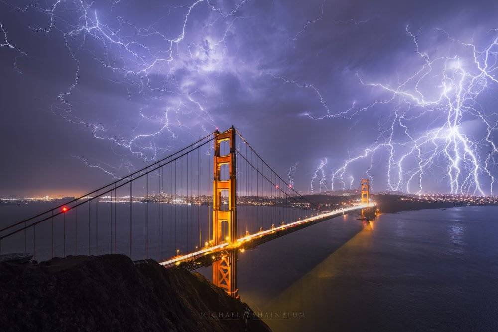 Lightning over the Golden Gate Bridge - Michael Shainblum Photography