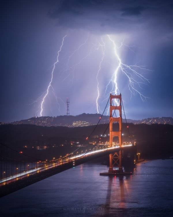 Lightning over the Golden Gate Bridge - Michael Shainblum Photography